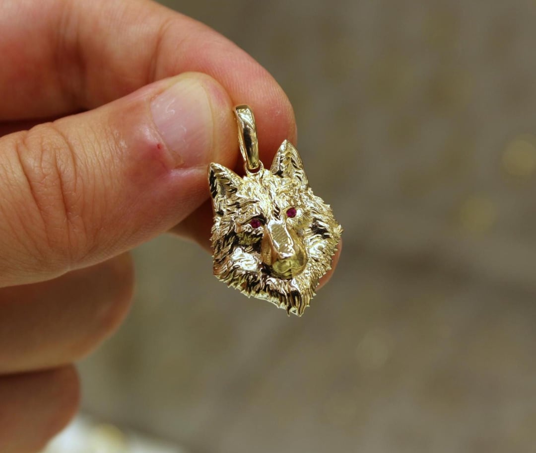 14K Gold Wolf Pendant, 14K Wolf Necklace, 14K Wolf Charm, Gift for Him ...