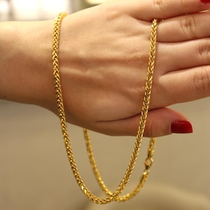 22k Gold Foxtail Chain Necklace, 3.20mm, Gold Chain, Jewelry for Men ...