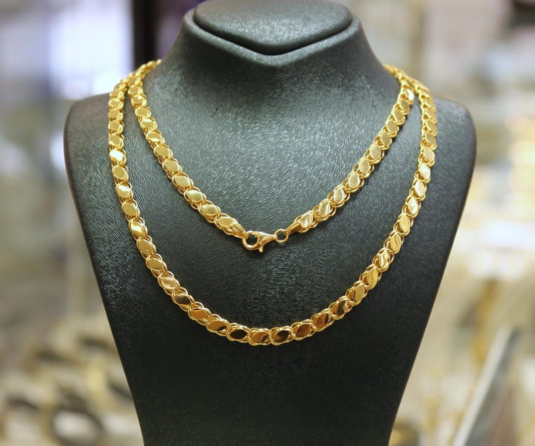 22K Gold Mirror Chain Necklace, 4.60 Mm Chain Necklace, Luxury 22K Gold ...