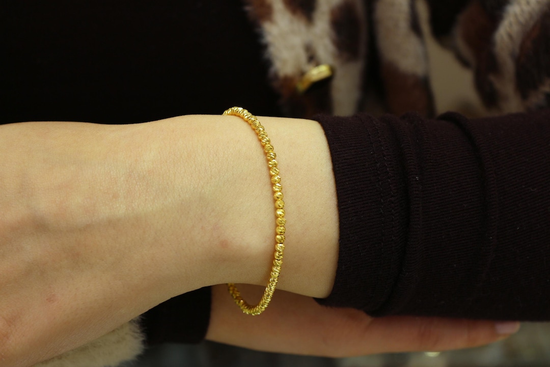22K Solid Gold 3mm Dorica Bead Ball Bracelet, 22K Gold Bracelet ...