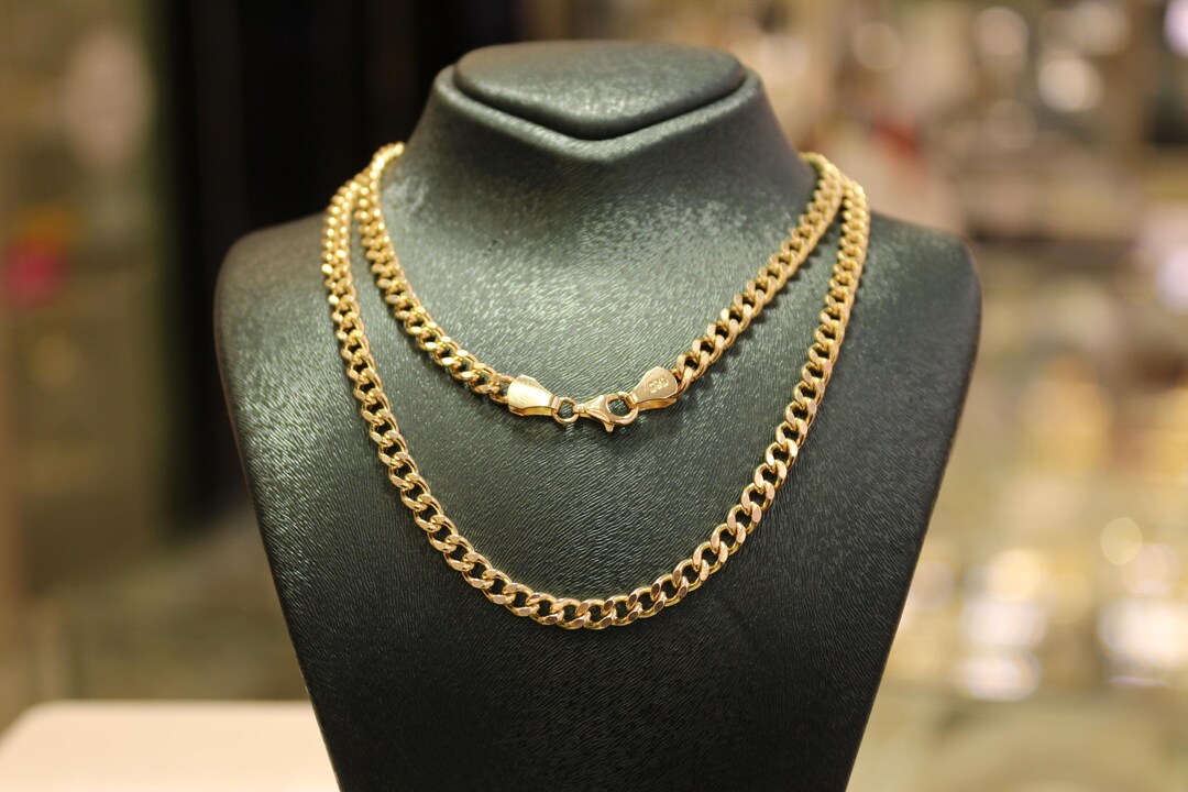 14k Gold Curb Chain Necklace, 14k Miami Cuban, 4.30mm 14k Solid Gold ...