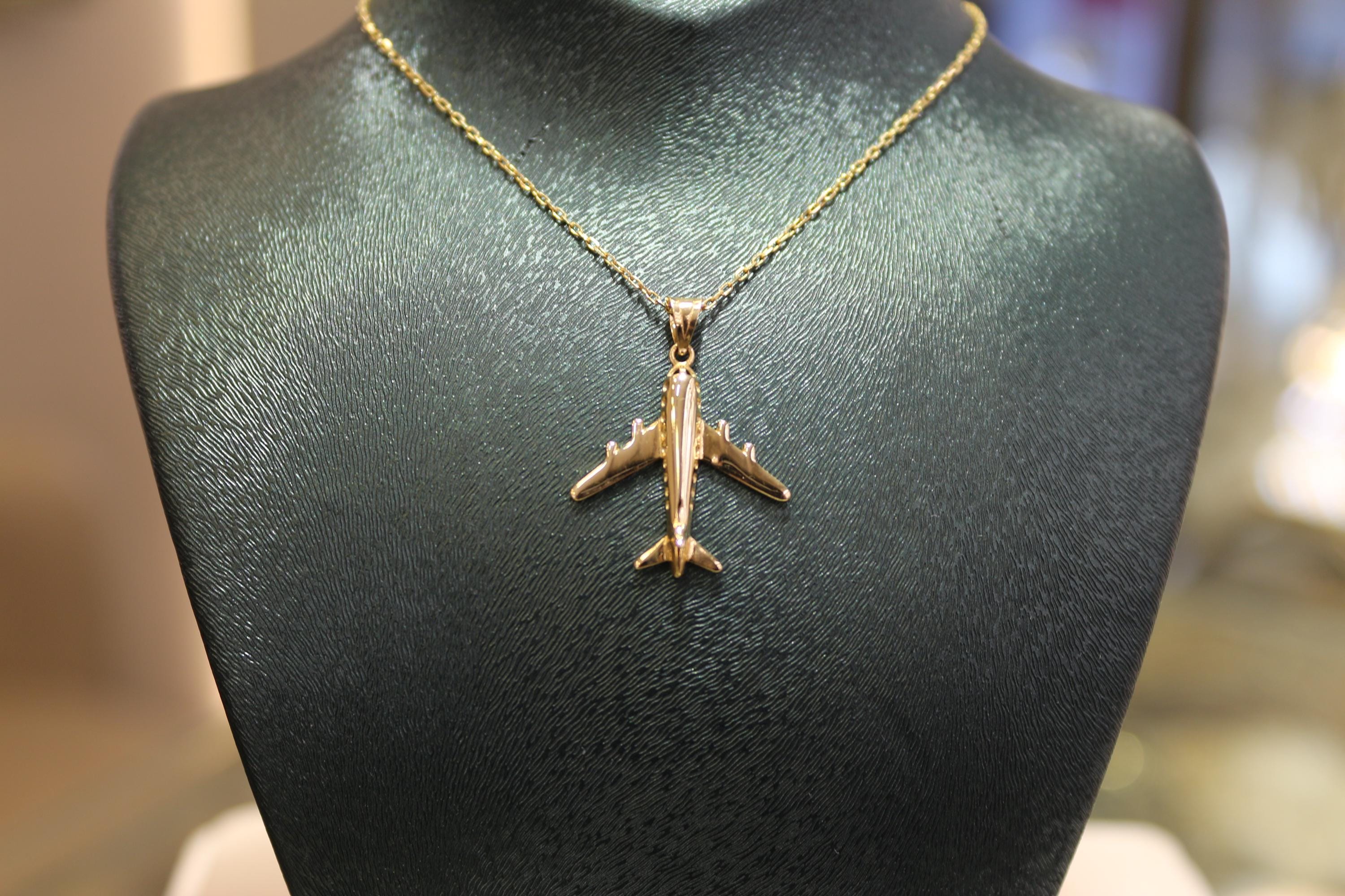 14K Gold Airplane Pendant, Aviation Jewelry for Men and Women, Pilot ...