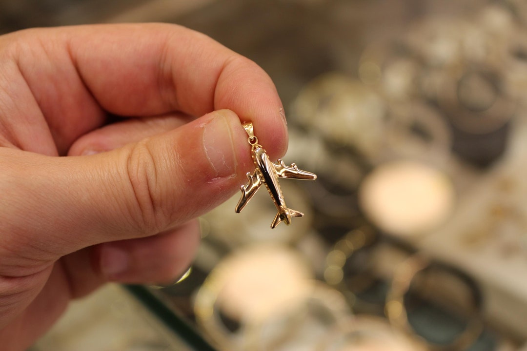 14K Gold Airplane Pendant, Aviation Jewelry for Men and Women, Pilot ...