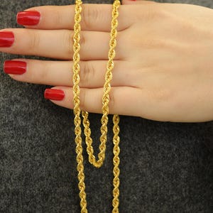22K Gold Rope Chain Necklace, 4.30mm, Gold Chain, Jewelry for Men, Rope ...