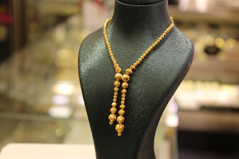 22K Gold Dorica Bead Ball Chain Necklace, Dorica Gold Chain, Jewelry ...