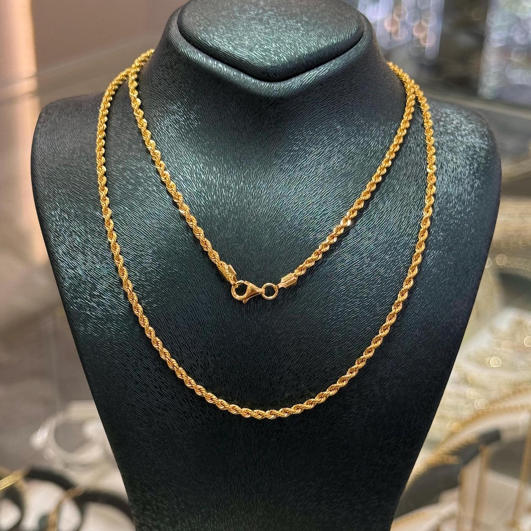 22K Gold Rope Chain Necklace, 2.00 Mm Gold Chain, Jewelry for Men, Rope ...