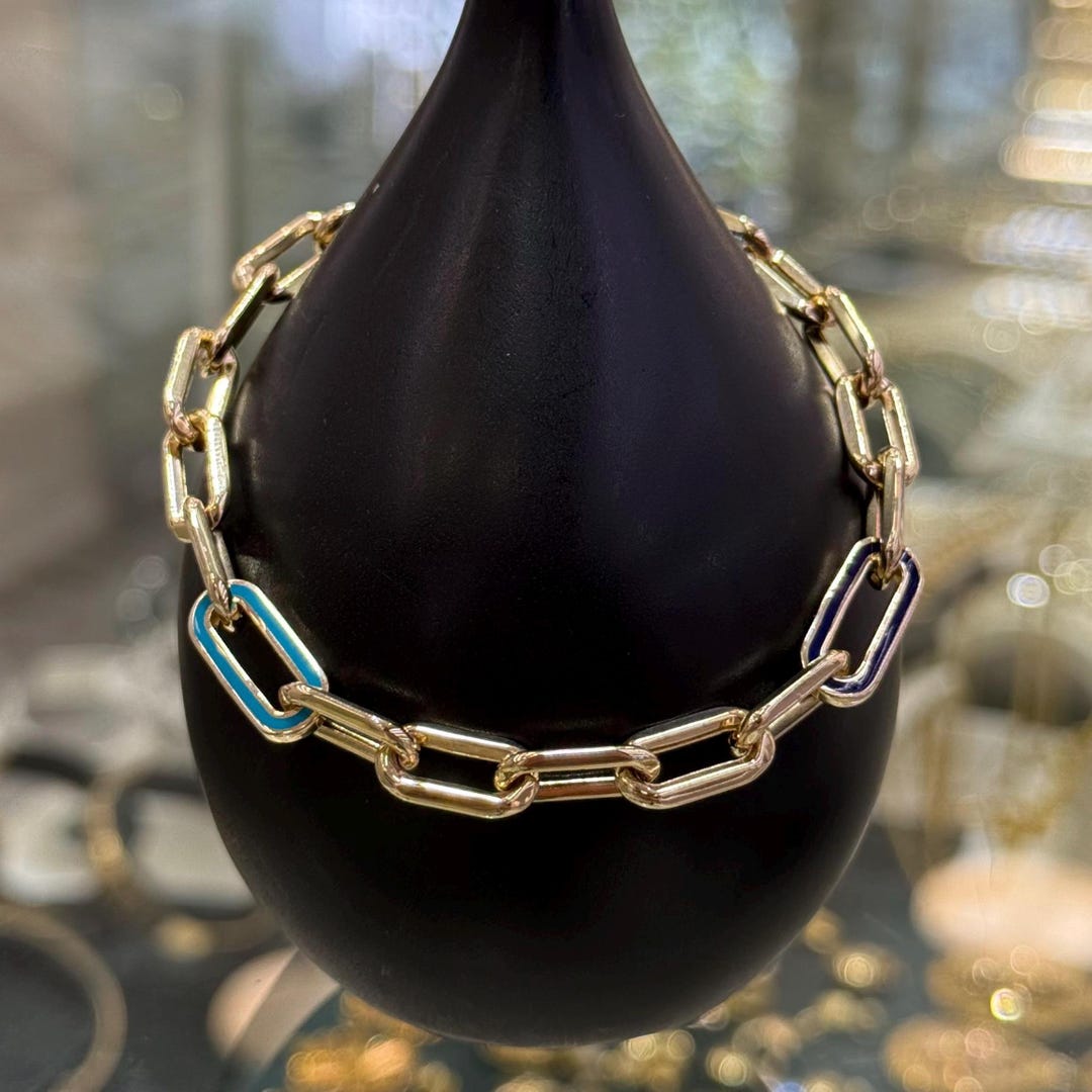 14K Gold Paperclip Chain Link Bracelet, 6.60 Mm Link Bracelet, Gold ...