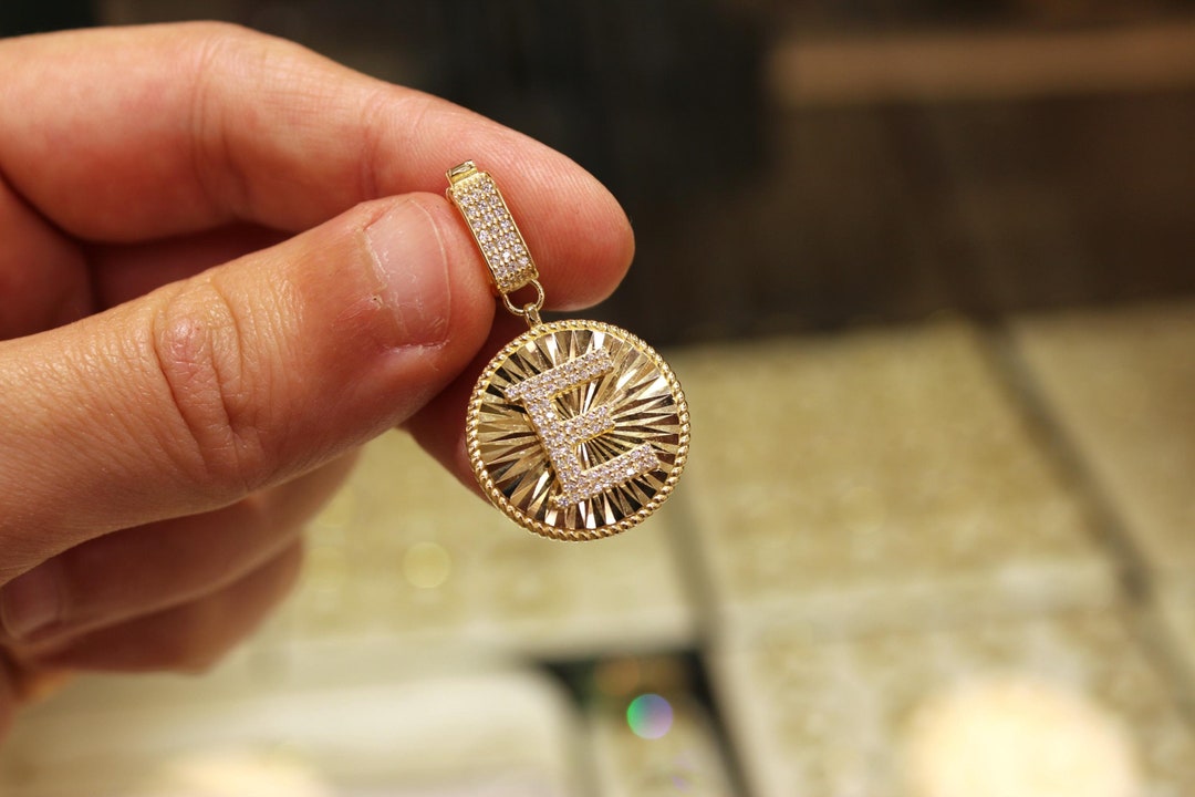 14K Solid Gold Custom Initial Pendant Necklace, Personalized Name ...