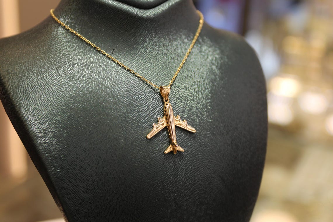 14K Gold Airplane Pendant, Aviation Jewelry for Men and Women, Pilot ...