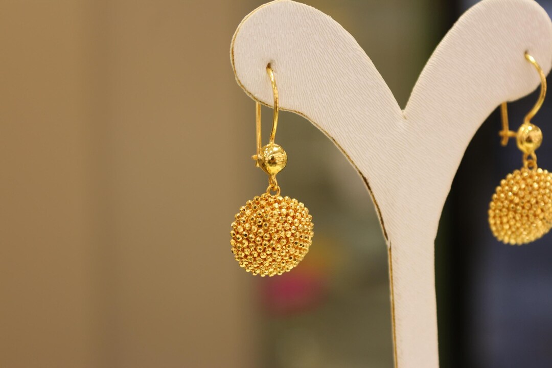 22K Solid Gold Earrings , Dorica Ball Earrings , Ball Earrings , Dangle ...