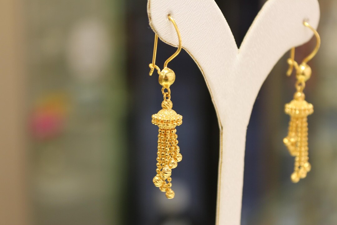22K Solid Gold Earrings , Dorica Ball Earrings , Ball Earrings , Dangle ...