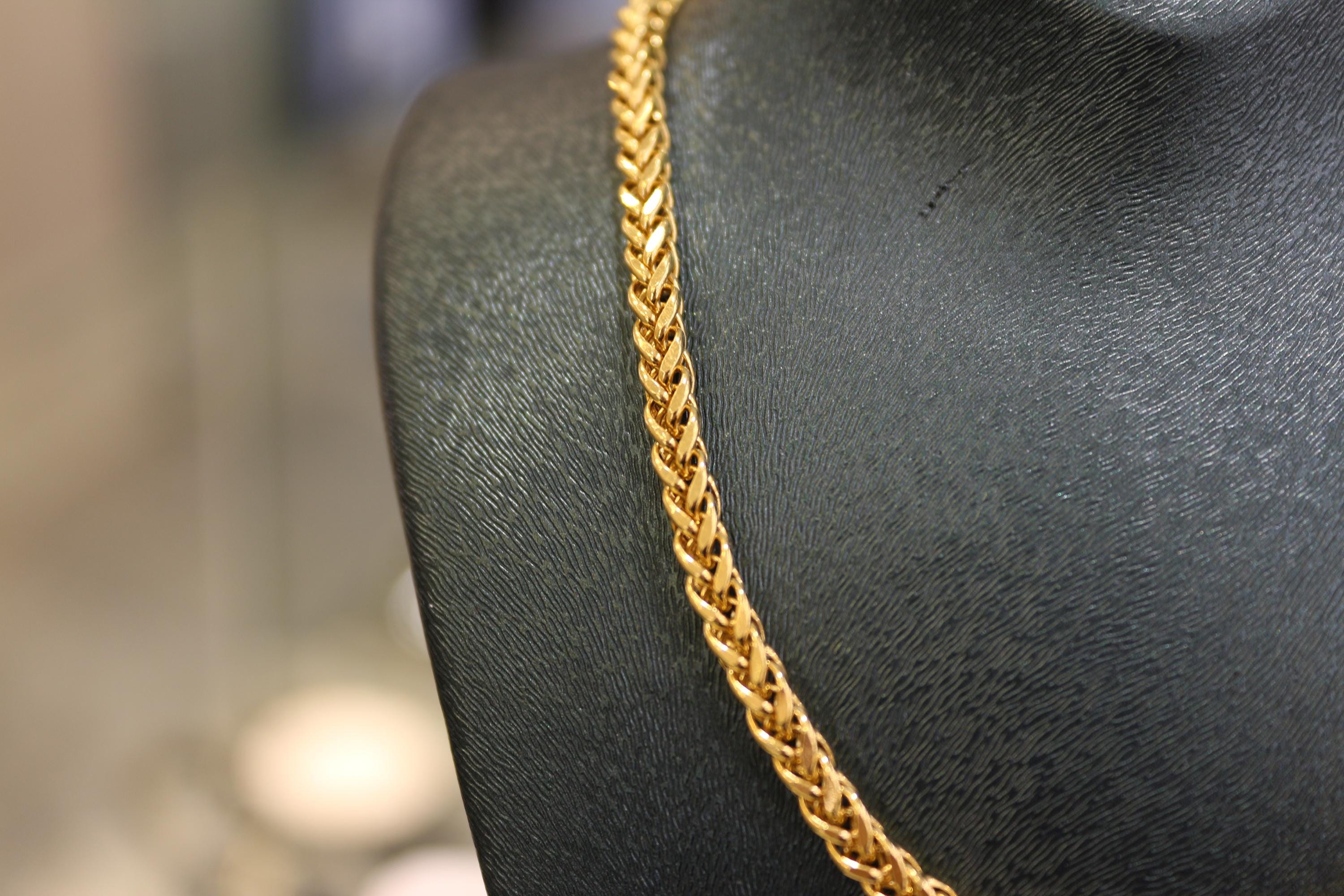 22k Gold Foxtail Chain Necklace, 3.20mm, Gold Chain, Jewelry for Men ...
