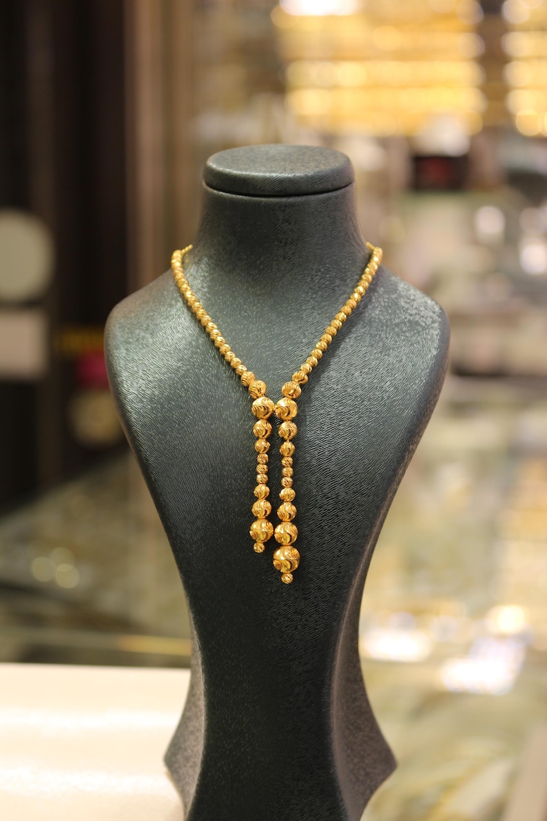 22K Gold Dorica Bead Ball Chain Necklace, Dorica Gold Chain, Jewelry ...