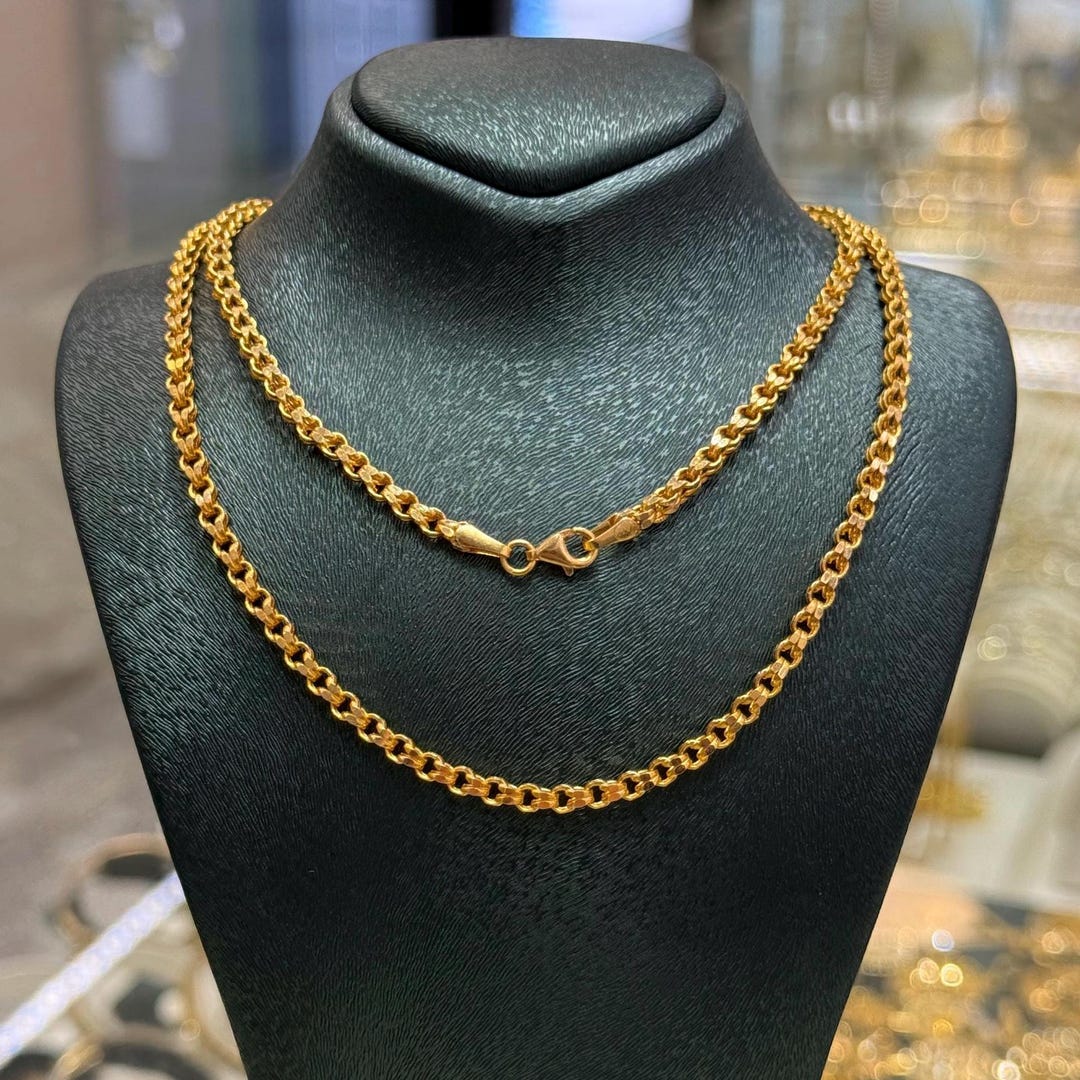 22K Pure Gold Chain Necklace, 2.70mm Gold Chain, Jewelry for Women, 22K ...