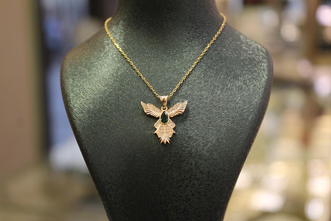 14K Gold Phoenix Necklace, Gold Phoenix Pendant, Gold Luxury Necklace ...