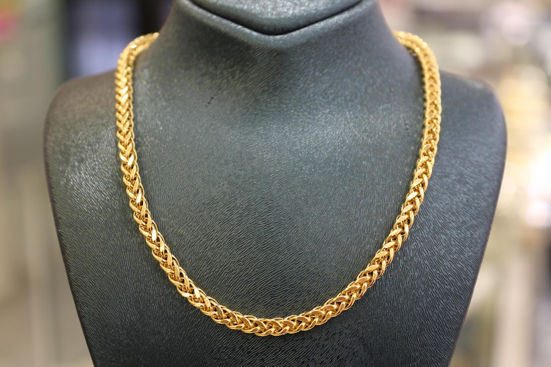 22k Gold Foxtail Chain Necklace, 3.20mm, Gold Chain, Jewelry for Men ...