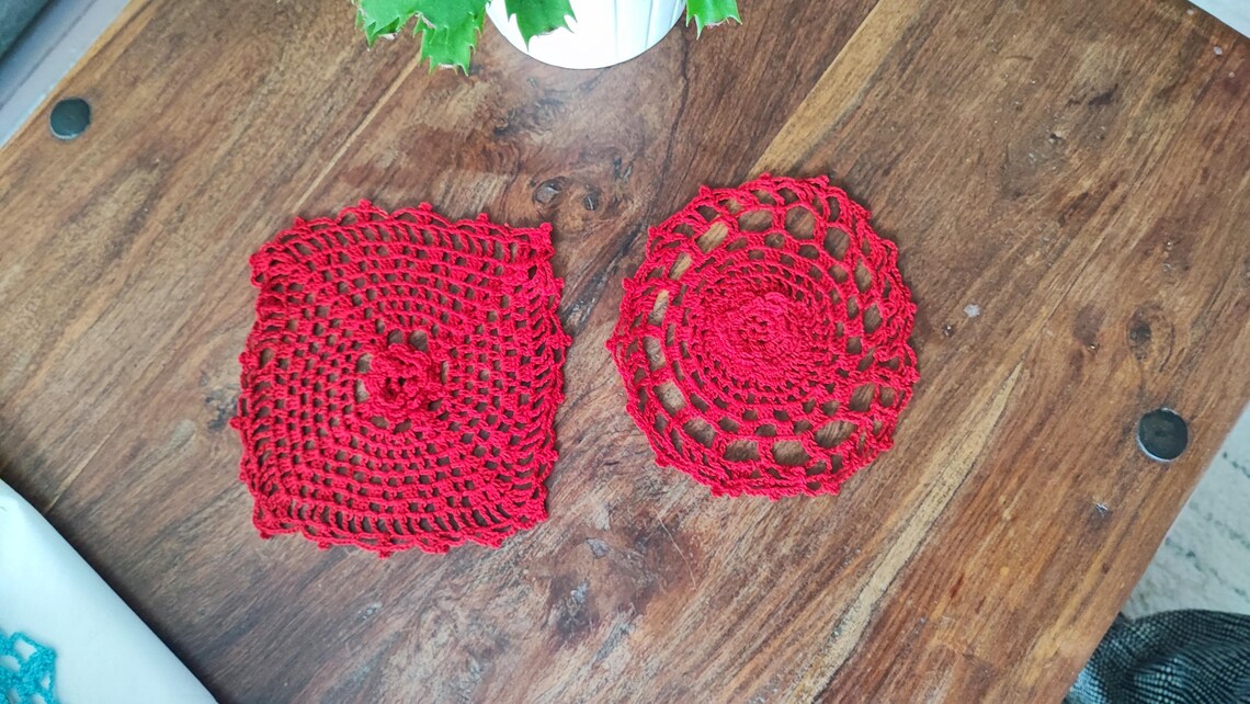 Red Doilies Set, Round and Square, Vintage Red Doilies, Vintage House ...