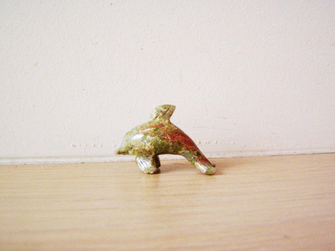 Vintage Dolphin Miniature, Unakite Gem Stone Dolphin, Green Dolphin ...