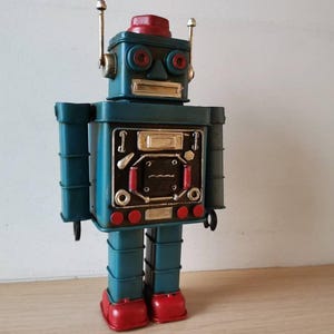 Blue Robot Toy, Tin Metal Robot Toy, Vintage Robot Figurine With ...