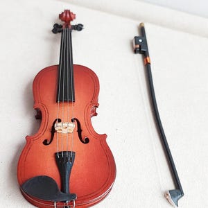 Violin Miniature, Vintage Violin and Bow Miniature, Wooden Fiddle and ...