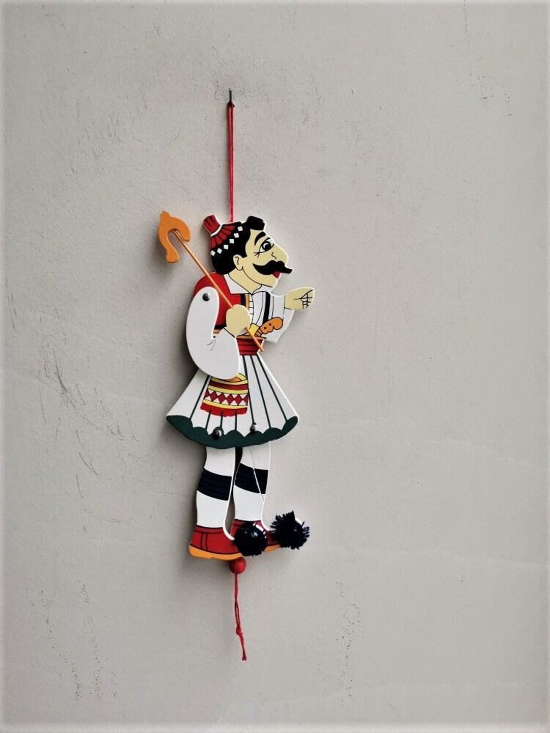 Vintage Barbayiorgos Puppet, Wooden Karagiozis Figure Puppet, Colourful ...