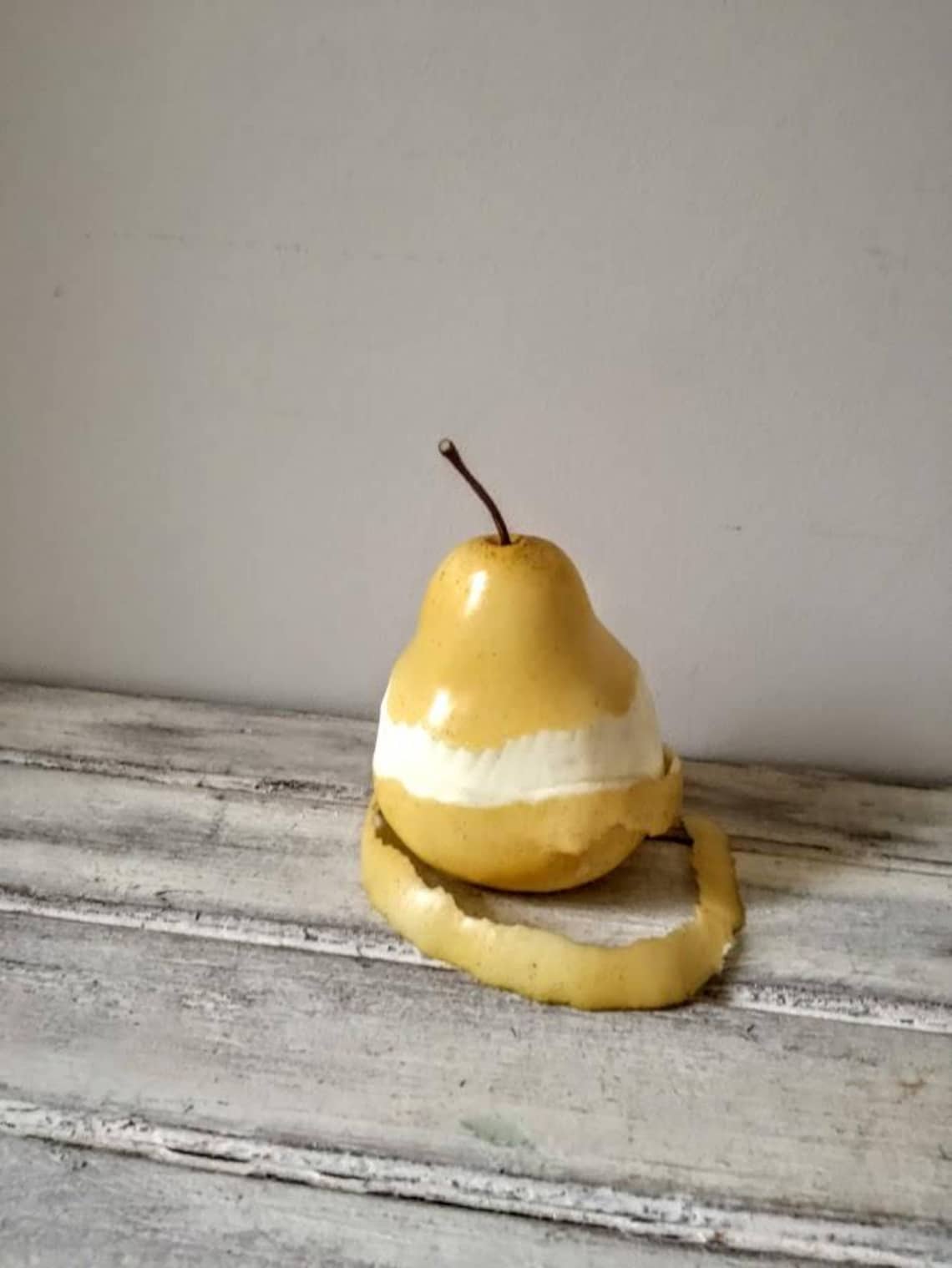 Peeled Plastic Pear Sculpture, Life Size Yellow Pear, Vintage, Rustic ...