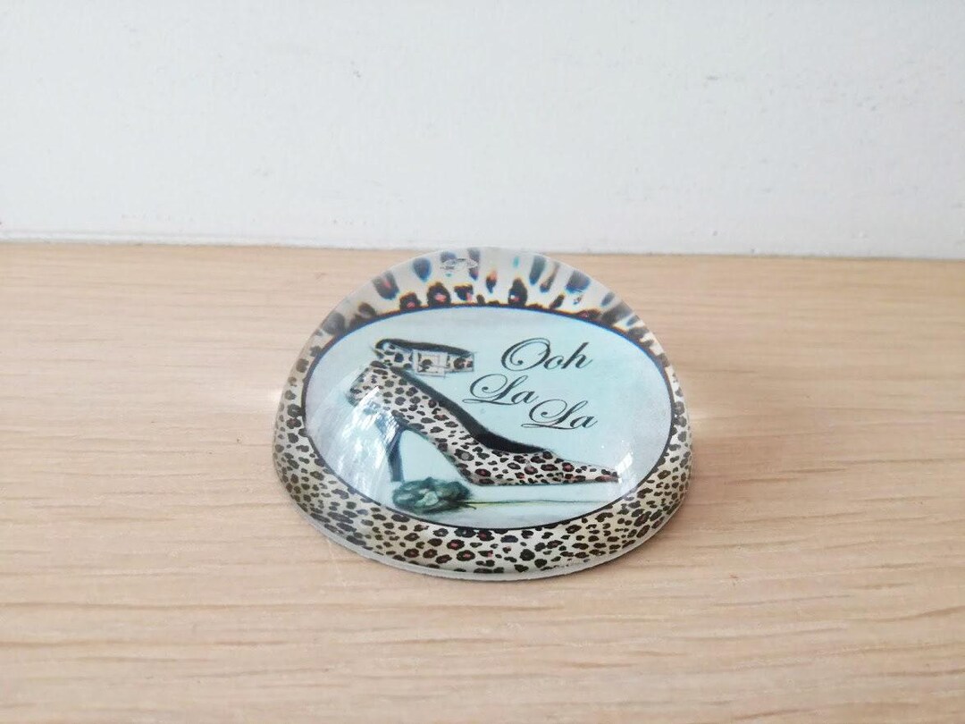 Vintage Shoe Paperweight, Glass Paper Weight With Animal Print Shoe Ooh ...
