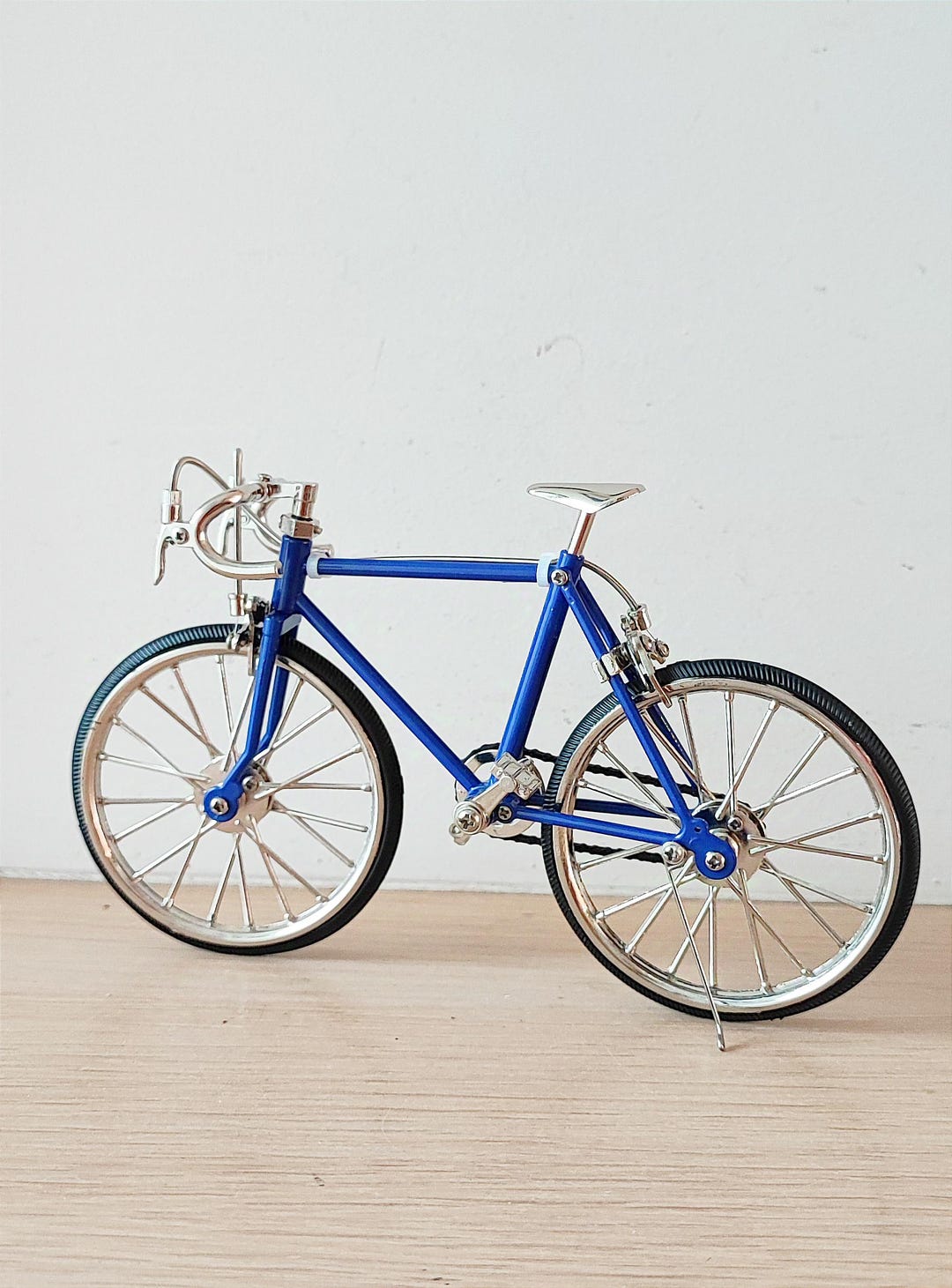 Blue Bicycle Miniature, Collectible Racing Bicycle Figurine, Movable ...