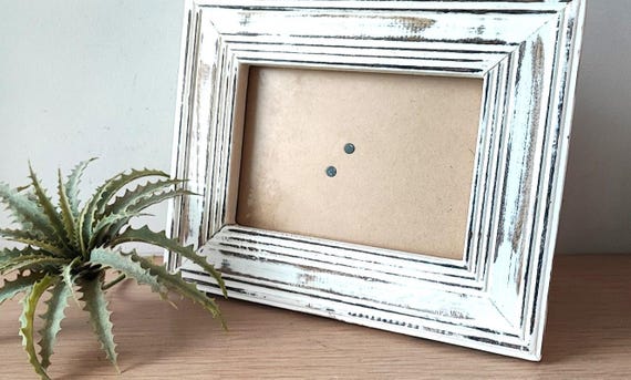 Vintage Large Wood Upcycled Antique White Distressed Frame Poster