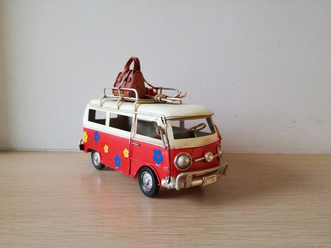 Red Van Miniature, Hippie Van in Red and Creamy White With Painted ...