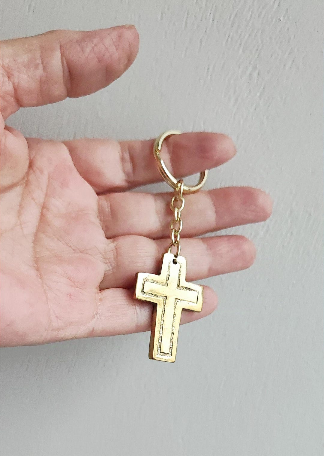 Brass Cross Key Ring, Brass Cross Keychain, Simple Cross Keyring ...