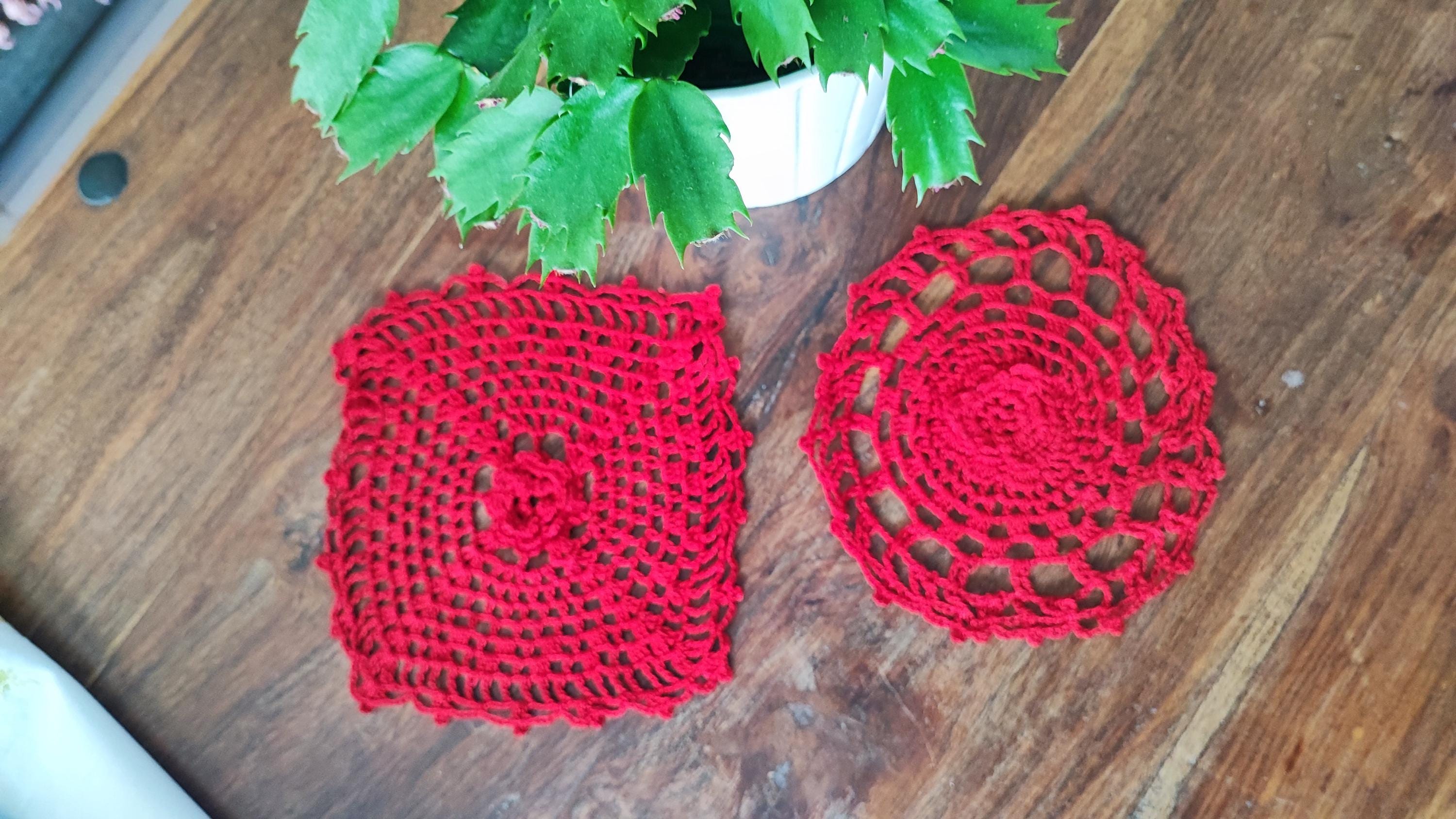 Red Doilies Set, Round and Square, Vintage Red Doilies, Vintage House ...