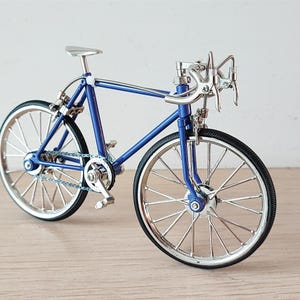Blue Bicycle Miniature, Collectible Racing Bicycle Figurine, Movable ...