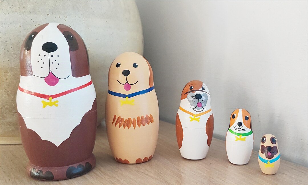 Nesting Dolls With Dogs, Wooden Dolls Set, Vintage Nesting Dolls of ...