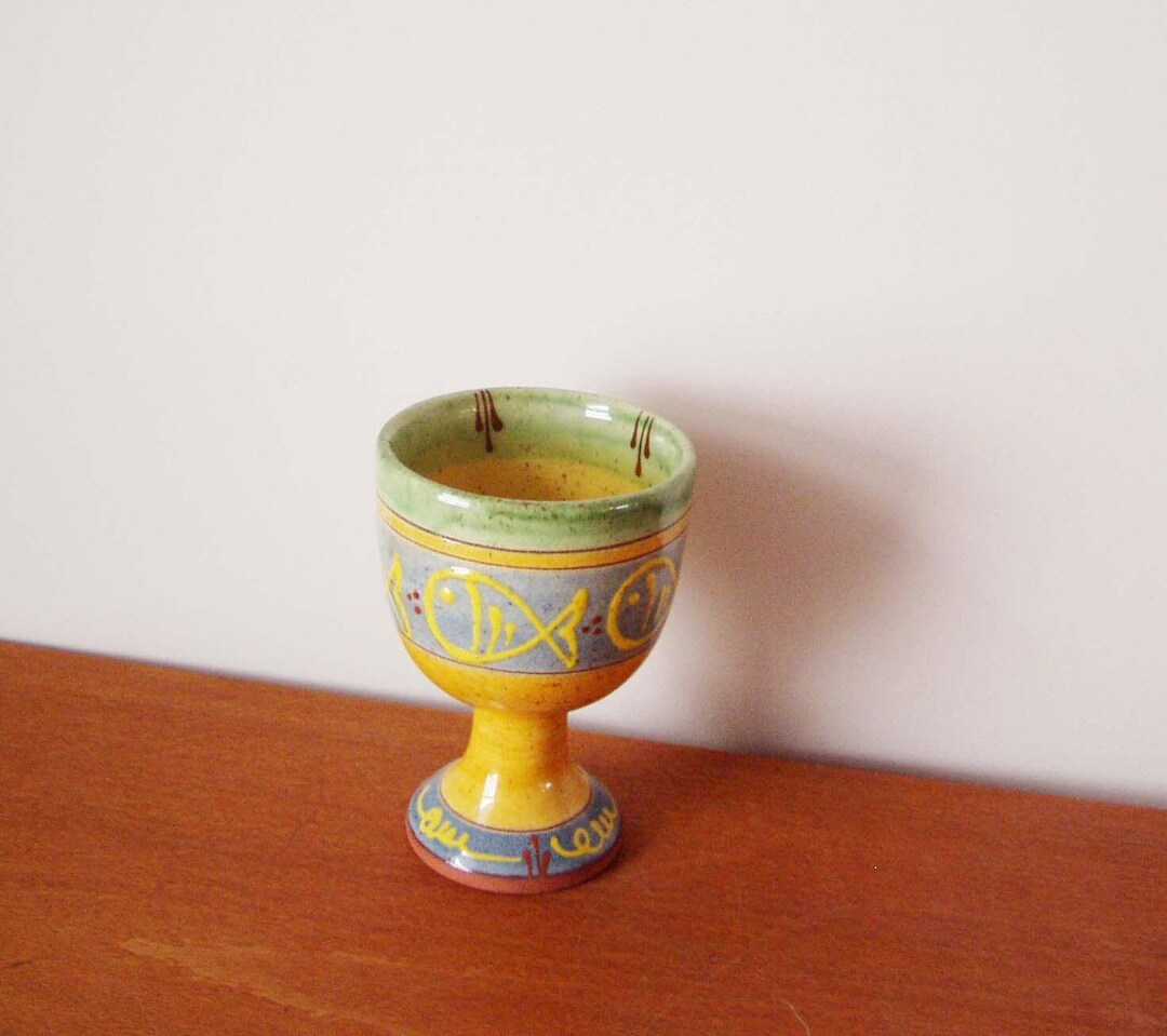 Vintage Ceramic Goblet, Greek Earthenware Ceramic Goblet, Glazed in ...