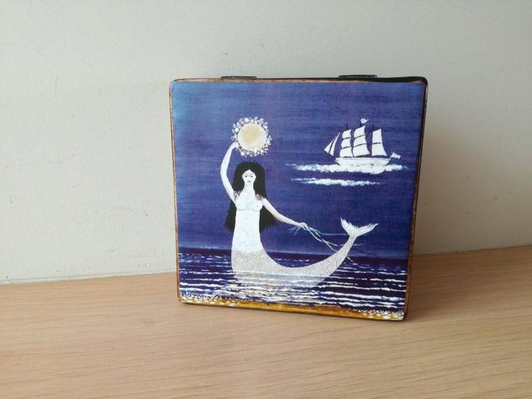 Mermaid Wooden Box With Greek Mermaid Decoupage, Vintage Gift Box With ...