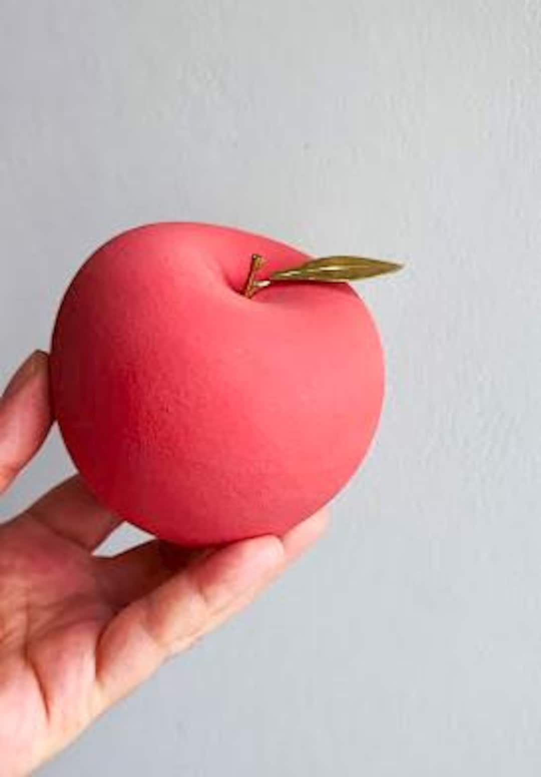 Red Apple Figure, Dusty Red Apple With Brass Stem and Leaf, Ceramic ...