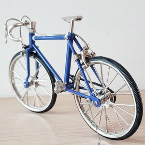Blue Bicycle Miniature, Collectible Racing Bicycle Figurine, Movable ...