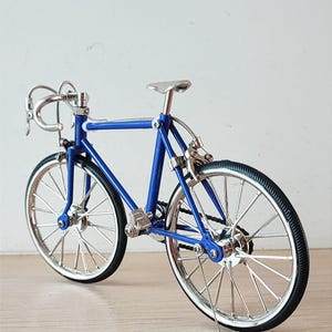 Blue Bicycle Miniature, Collectible Racing Bicycle Figurine, Movable ...