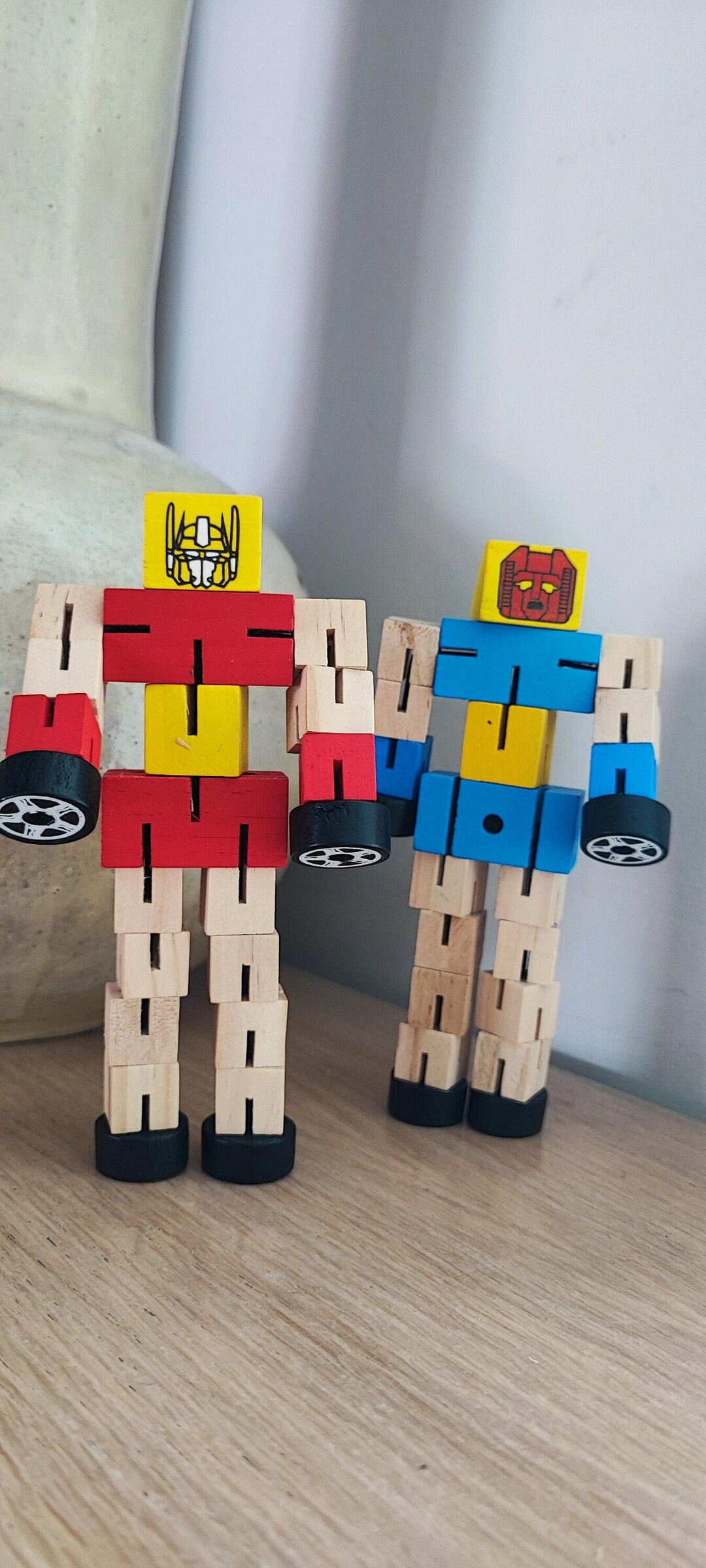 Wooden Robot Toy, Movable Parts Robot in Red and Yellow, Vintage Robot ...