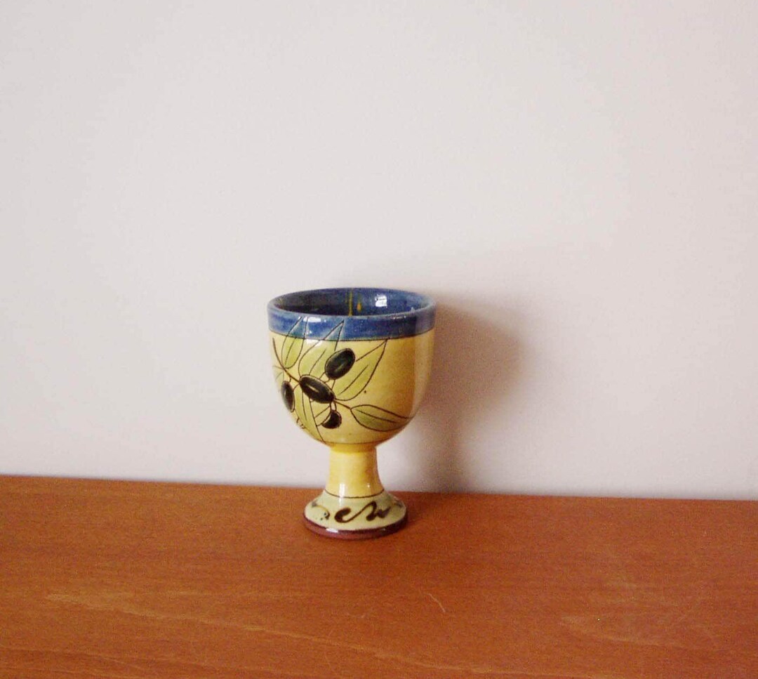 Vintage Ceramic Goblet, Greek Earthenware Ceramic Goblet, Glazed in ...