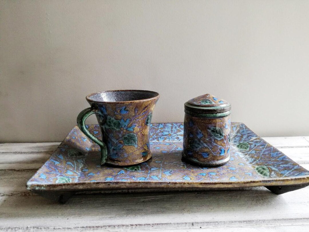 Vintage Ceramic Platter, Rectangular Stoneware Platter With Lost Wax ...