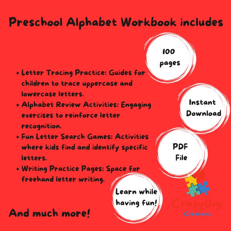 Alphabet Preschool Workbook Printable 100 Engaging Pages of Letter ...