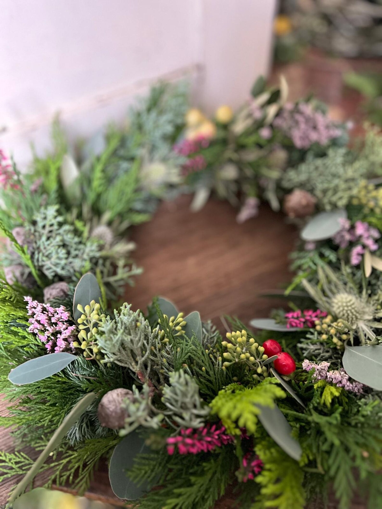 Herbstkranz mit Gemischten Beeren, Olive, Heide, Eukalyptus ...