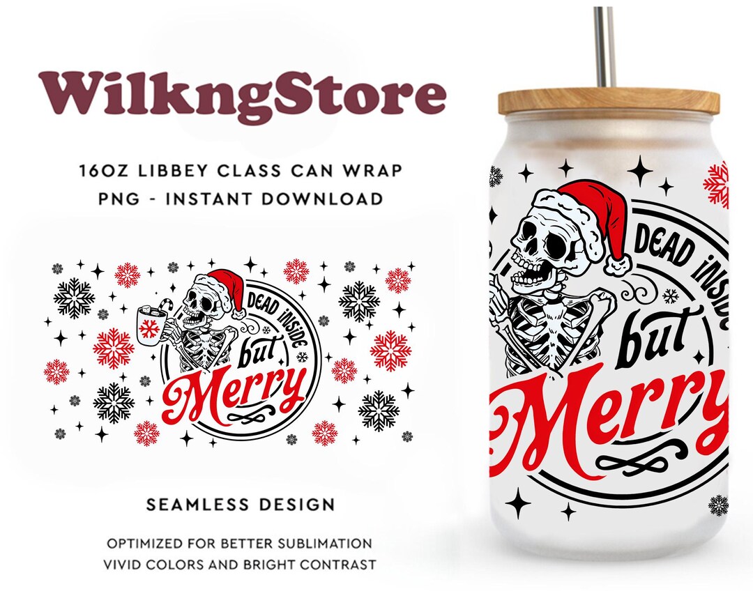 Christmas 16oz Can Wrap PNG, Skull Santa Can Wrap PNG, Gothic Christmas ...