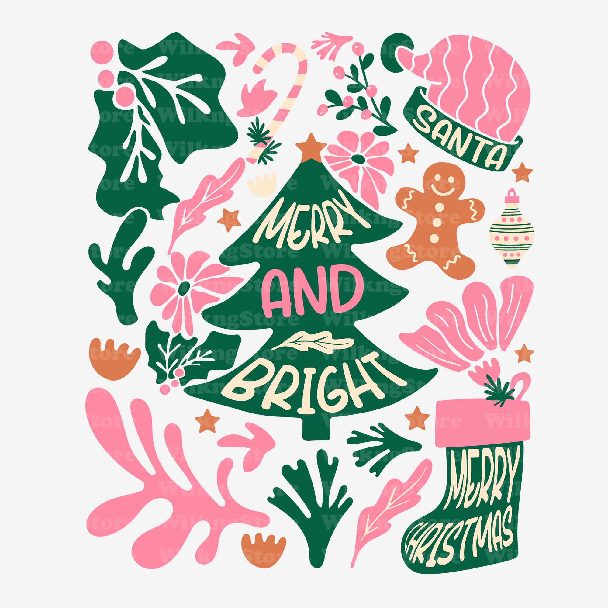 Merry and Bright PNG, Boho Floral Merry Christmas Png, Christmas Hand ...