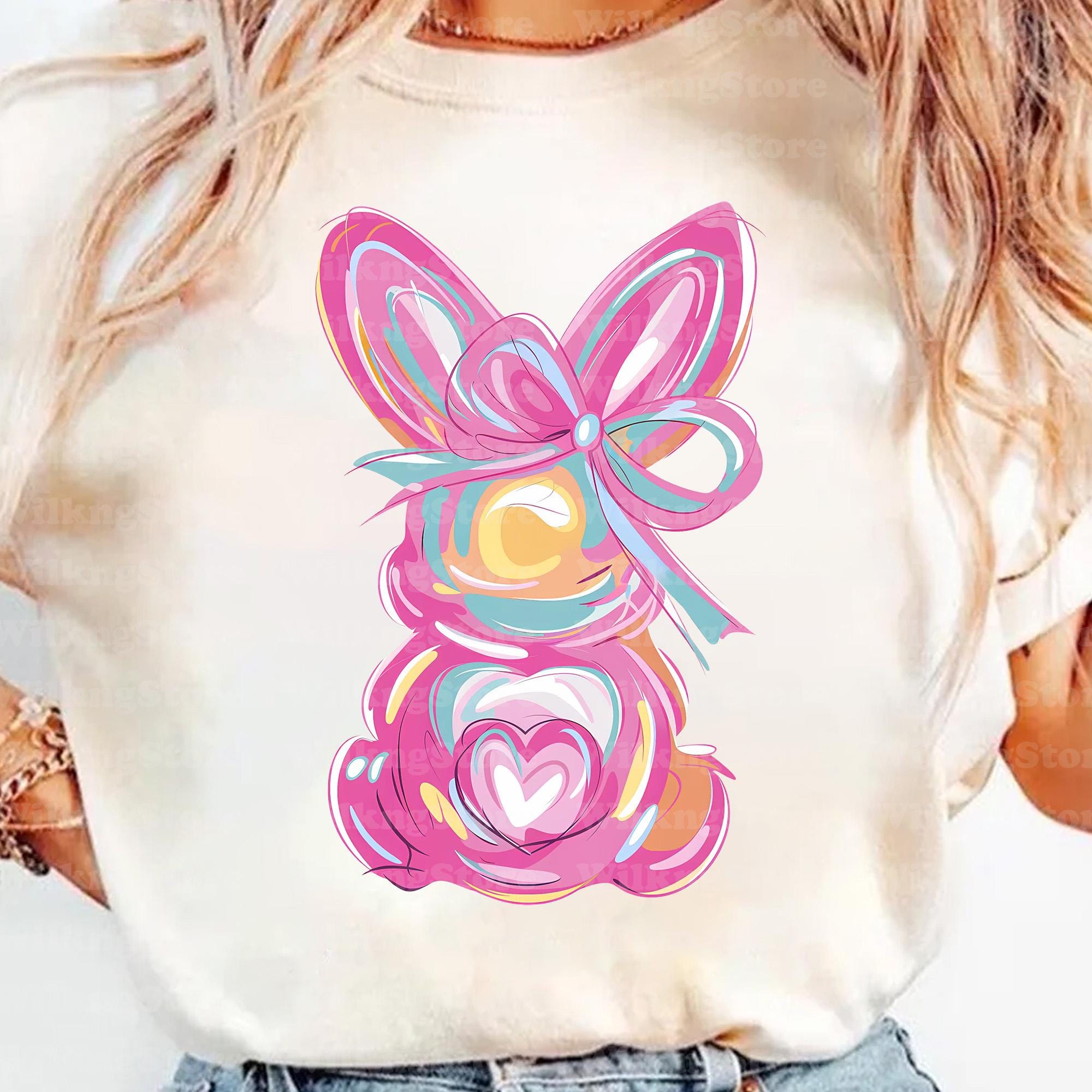 Brushstroke Bunny Easter PNG, Bunny Coquette Bow Png, Pink Bunny Png ...