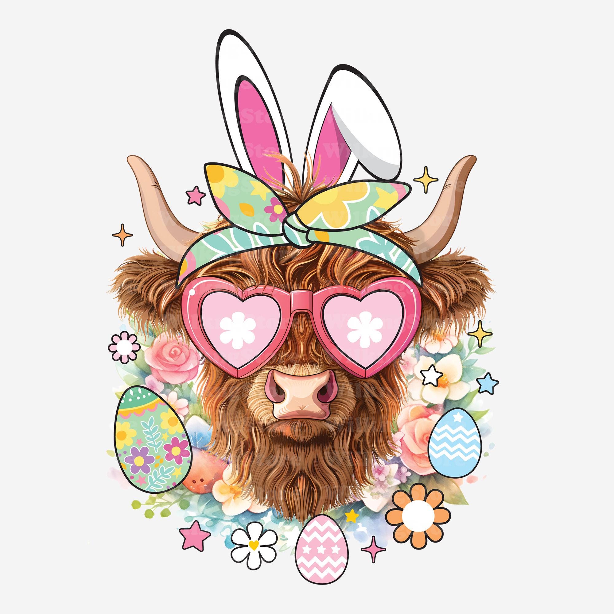 Easter Day Highland Cow PNG, Cute Cow Easter Png, Retro Easter Png ...