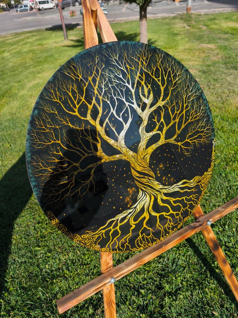 Tree of Life Tempered Glass Wall Art, Black and Gold Tempered Glass ...