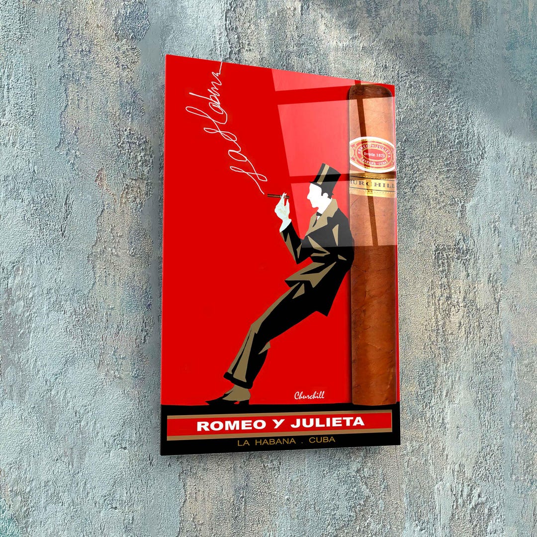 Cigar Print, Smoking Cigar Glass Wall Art, Smokers Painting, Cuban ...